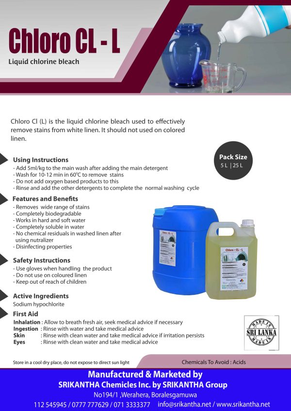 Chloro Bleach 5L (Liquid) – SRIKANTHA International Pvt Ltd