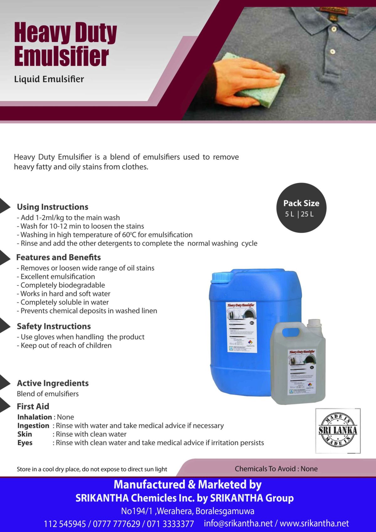 Heavy Duty Emulsifier 25L – SRIKANTHA International Pvt Ltd
