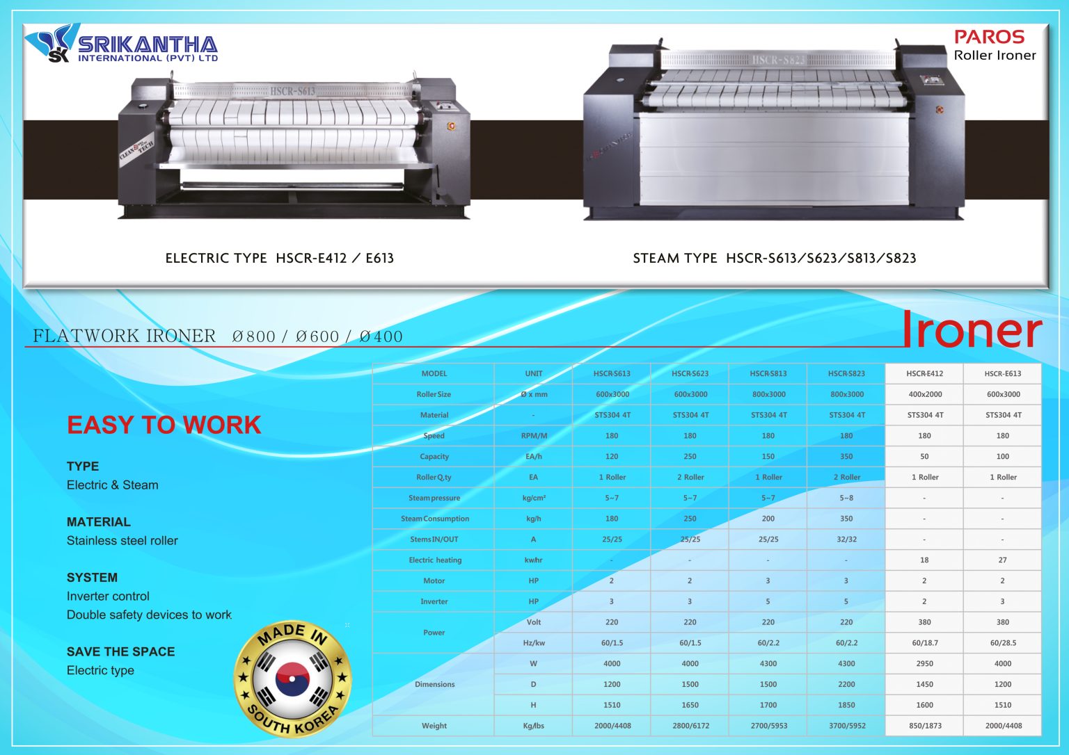 Flat Work Roller Iron S-613 PAROS KOREA – SRIKANTHA International Pvt Ltd